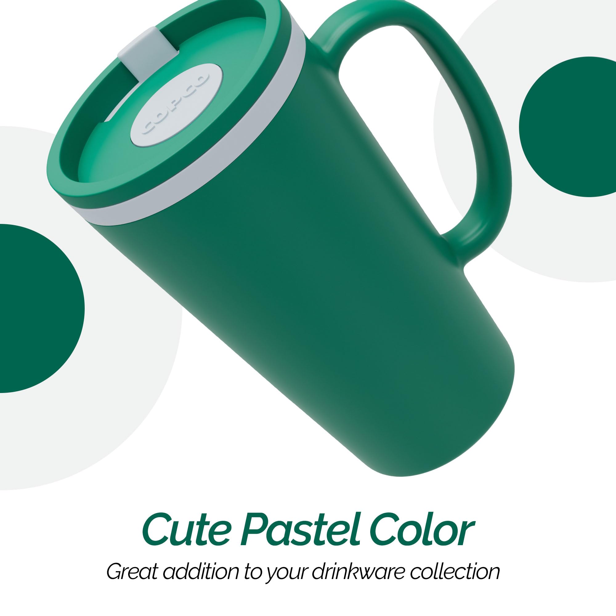 Copco Cone 16oz Insulated Travel Mug with Handle, Double Wall, Slide-Closure Lid, BPA-Free, Microwave & Dishwasher Safe, Reusable Plastic Travel Coffee Tumbler - Portable Coffee Cup (Hunter Green)