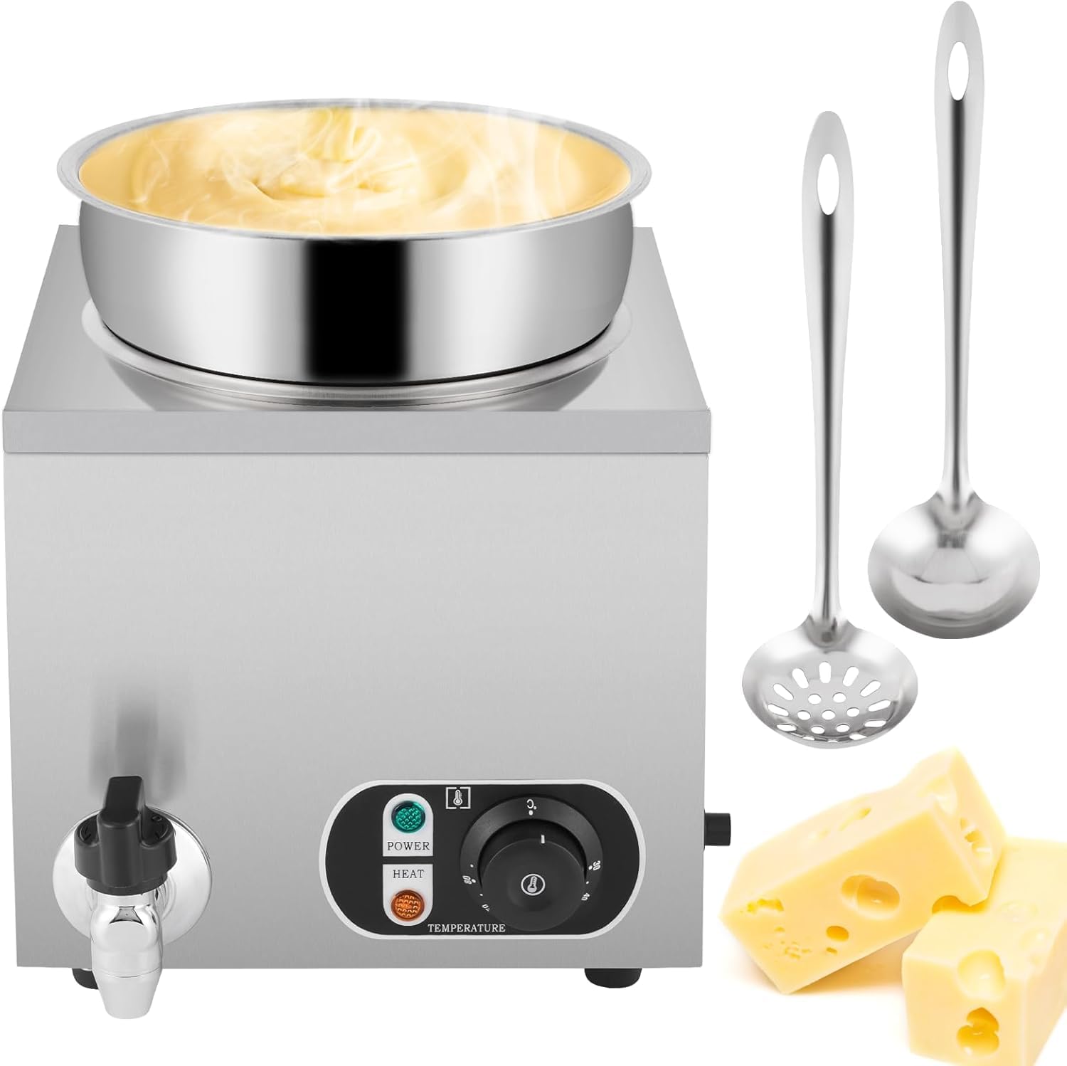 Nacho Cheese Warmer Dispenser 7.4Quart Hot Fudge Warmer Commercial Soup Warmer with Ladles, Food Warmer for Nachos Cheese Caramel Popcorn Hot Fudge Sauces 86-185℉110V