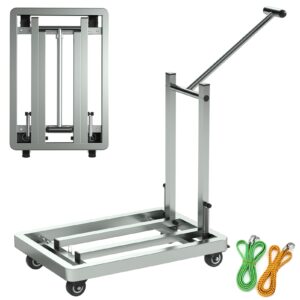 heavy duty all stainless stee folding hand truck, 500 lb heavy duty luggage cart, utility dolly platform cart with 4 wheels & 2 elastic ropes for luggage, travel, moving, shopping, office use