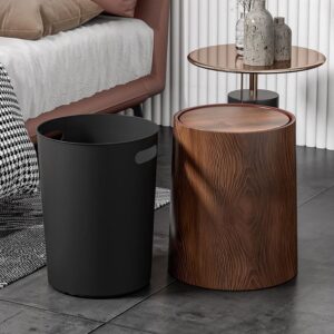 Bathroom Trash Can, Household Trash Can with Swing Lid, Wood Grain Trash Can for Office and Bedroom, with Removable Interior Waste Bucket