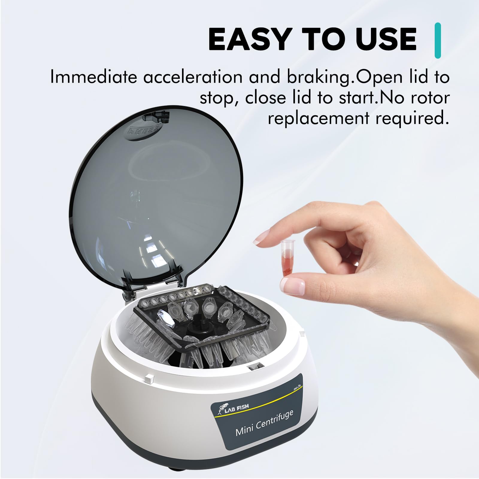 LAB FISH Mini Centrifuge Machine 7000 RPM 3286 xg RCF Microcentrifuge W/ 3-in1 Rotor 0.2ml/0.5ml/1.5ml/2ml Tubes for Laboratory