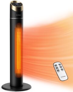 space heater, 34" space heater for large room with remote, 1500w tower heater with 12h timer, 70° oscillating, adjustable thermostat, overheating & tip-over protection, indoor use, black