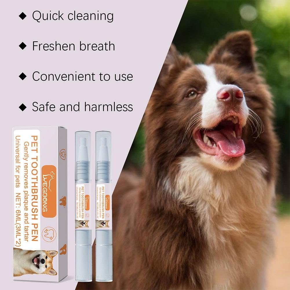 Wmool 2 Pack Pet Toothbrush Pen, Dog Teeth Cleaning Pen, Dog Tartar Remover for Teeth, Cat/Dog Tooth Whitening & Cleaning, Natural Plant Substance-Pet Teeth Repairing Kit