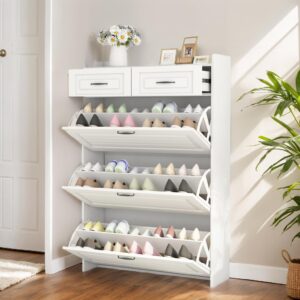 moolsun multi functional narrow flip shoe cabinet -3-layer flip drawer+2 storage drawers, ultra-thin shoe cabinet suitable for various shoes, suitable for apartment entrances and corridors (white)