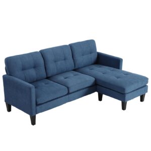 GlasFlength L Shaped Sectional Couches, Corner Sectional Couch Convertible Sleeper Sofa Bed Couch Set, Couch Sectional with Reversible Chaise Lounge for Living Room, Apartment - Blue