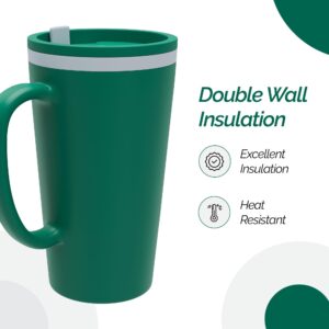 Copco Cone 16oz Insulated Travel Mug with Handle, Double Wall, Slide-Closure Lid, BPA-Free, Microwave & Dishwasher Safe, Reusable Plastic Travel Coffee Tumbler - Portable Coffee Cup (Hunter Green)