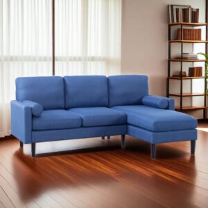 glasflength l shaped sectional couches, corner sectional couch convertible sleeper sofa bed couch set, couch sectional with reversible chaise lounge for living room, apartment - blue