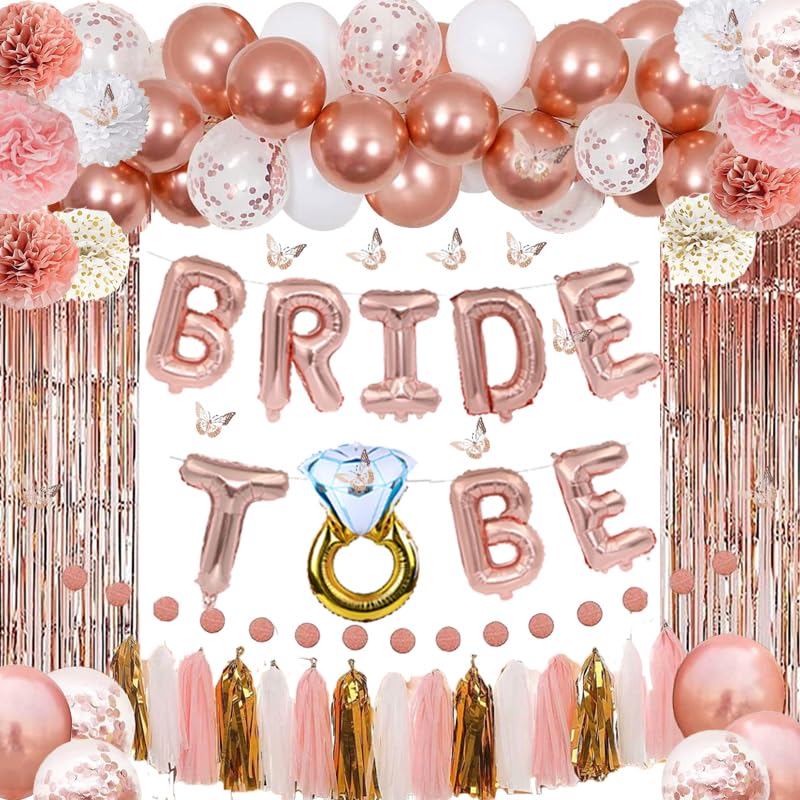 Hyfant Bachelorette Party Decorations Rose Gold Bridal Shower Decorations Bride To Be Decor Supplies Balloon and Banner Set Butterfly Stickers Tassel Tissue Pom Pom Kit for Bachelorette Party Wedding