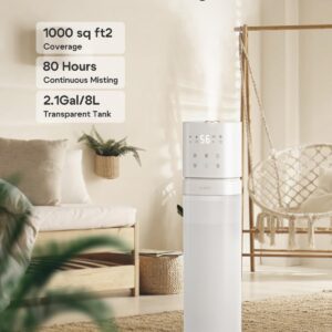 AILINKE Humidifier Large Room, 2.1Gal/8L Humidifiers for Bedroom with Extended Tube, Large Humidifiers 1000 sq.ft. Whole House Cool Mist Humidifier with Night Light, School/Office/Warehouse, White