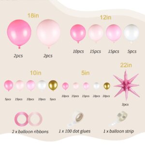 161pcs Pink Balloons Arch Kit, Pastel Macaron Pink and Gold White Balloons With 3pcs Starburst Foil Balloons for Birthday Baby Shower Bridal Shower Wedding Valentine’s Party Decorations