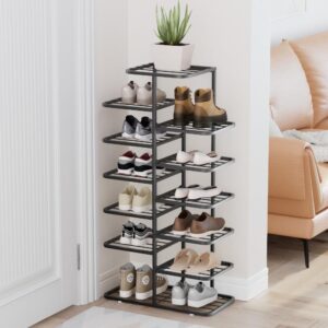 YYW Vertical Shoe Rack- Metal Narrow Shoes Shelf- 2 Rows Small Corner Shoe Storage Organizer for Entryway, Closet, Bedroom, Hallway (6 tiers - matte black)