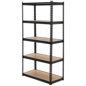 garveehome garage storage shelves, 5-tier utility shelves, adjustable storage shelves, industrial shelving, load 3860 lbs heavy duty storage shelves for garage kitchen basement laundry pantry,black