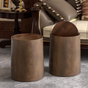 Bathroom Trash Can, Household Trash Can with Swing Lid, Wood Grain Trash Can for Office and Bedroom, with Removable Interior Waste Bucket