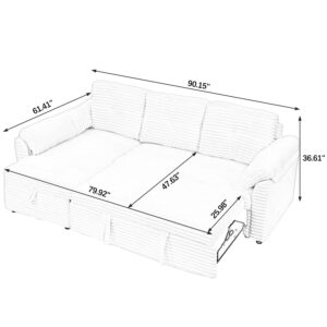 LUMISOL 90" Convertible Sectional Sofa with Pull Out Bed, L-Shaped Sleeper Sofa Bed with Storage Chaise, Modern Corduroy Sectional Sofa Couch for Living Room, Small Apartment, Beige