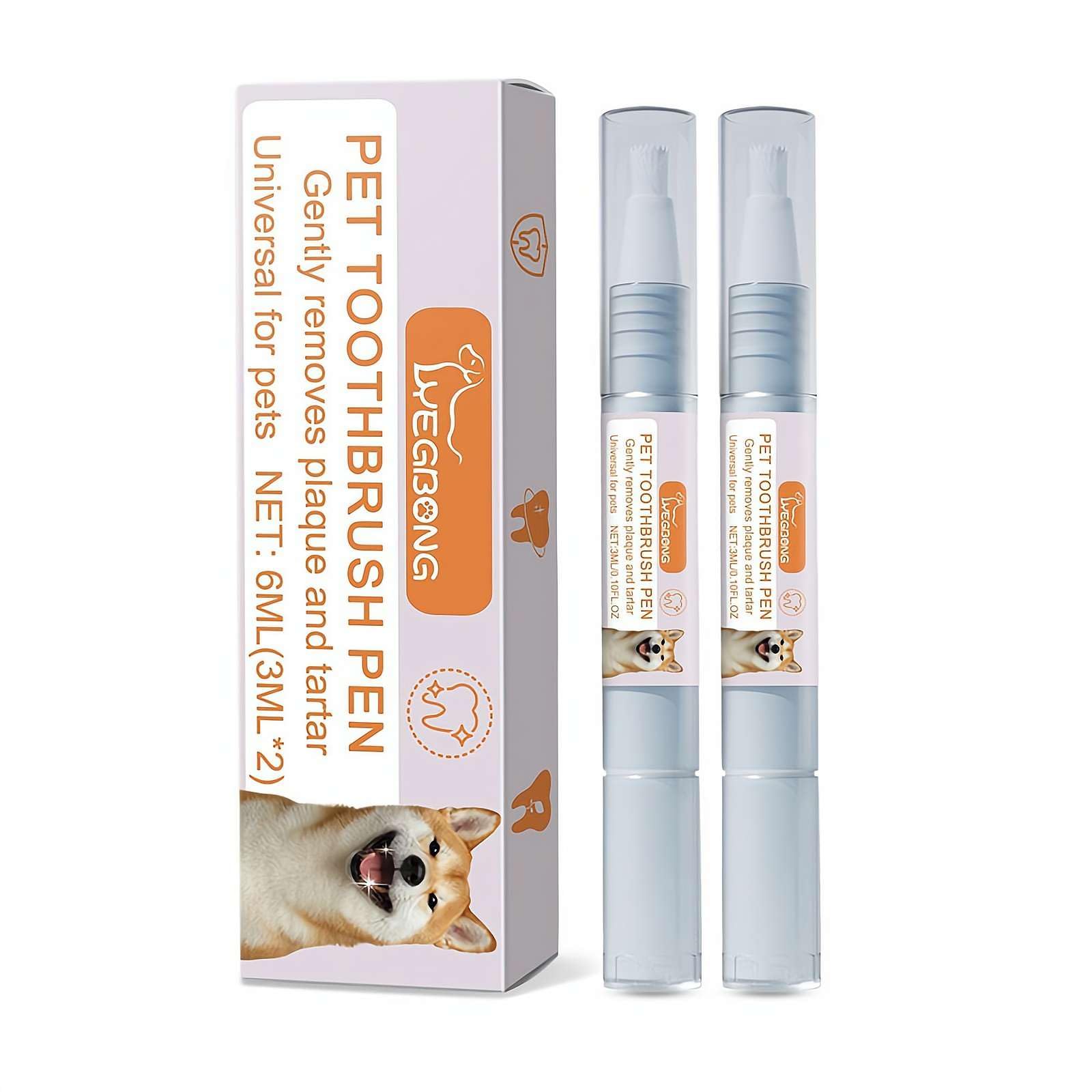 Wmool 2 Pack Pet Toothbrush Pen, Dog Teeth Cleaning Pen, Dog Tartar Remover for Teeth, Cat/Dog Tooth Whitening & Cleaning, Natural Plant Substance-Pet Teeth Repairing Kit