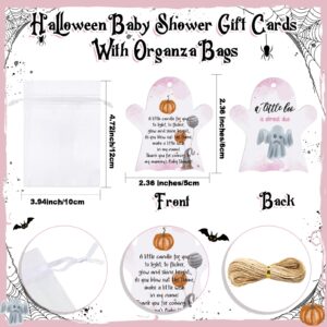 MTLEE 25 Sets Halloween Baby Shower Favors Cute Ghost Candles Unscented Ghost Candles Mini Thank You Cards Organza Bags with Twine for Halloween Baby Shower Gender Reveal Party Favors (Pink)