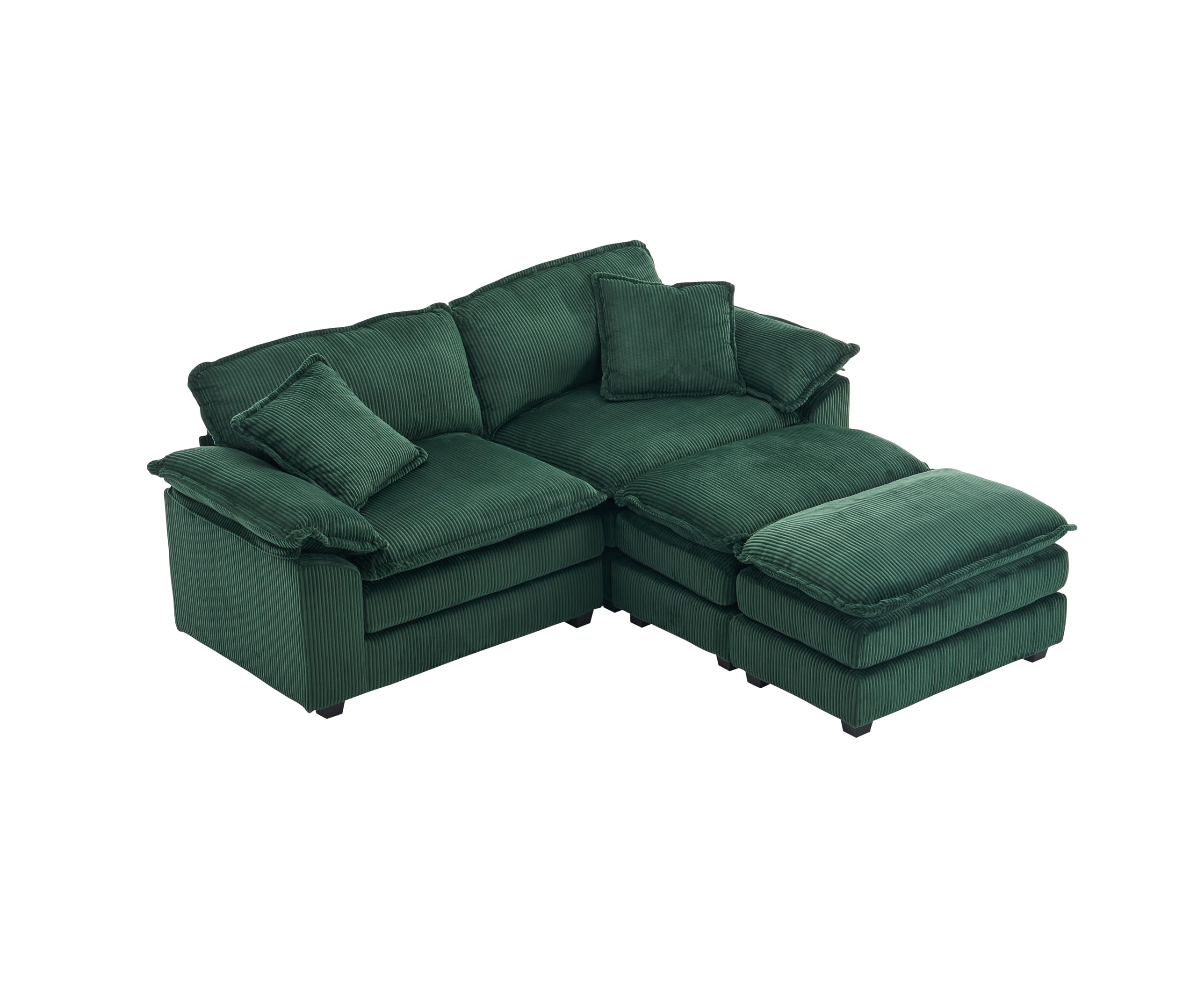 JURMALYN 84.6'' Corduroy Sectional Sofa with Chaise Lounge, Luxury Sofa Bed Lazy Sofa Loveseat Sofa with Ottoman Sleeper Sectional Sofa Daybed for Living Room Apartment, Green