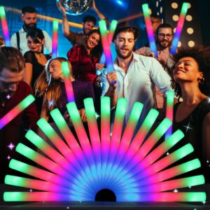 wellent 155 foam glow sticks bulk, foam light up sticks, bulk glow sticks, led foam sticks with 3 mode colorful flashing,glow in the dark party supplies for wedding, birthday, concert, raves, new year