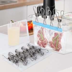 15 pack sous vide cooking clips for immersion circulator, sous vide weights clamp compatible with all kinds of sous vide cookers & containers, keep bags submerged, food grade stainless steel