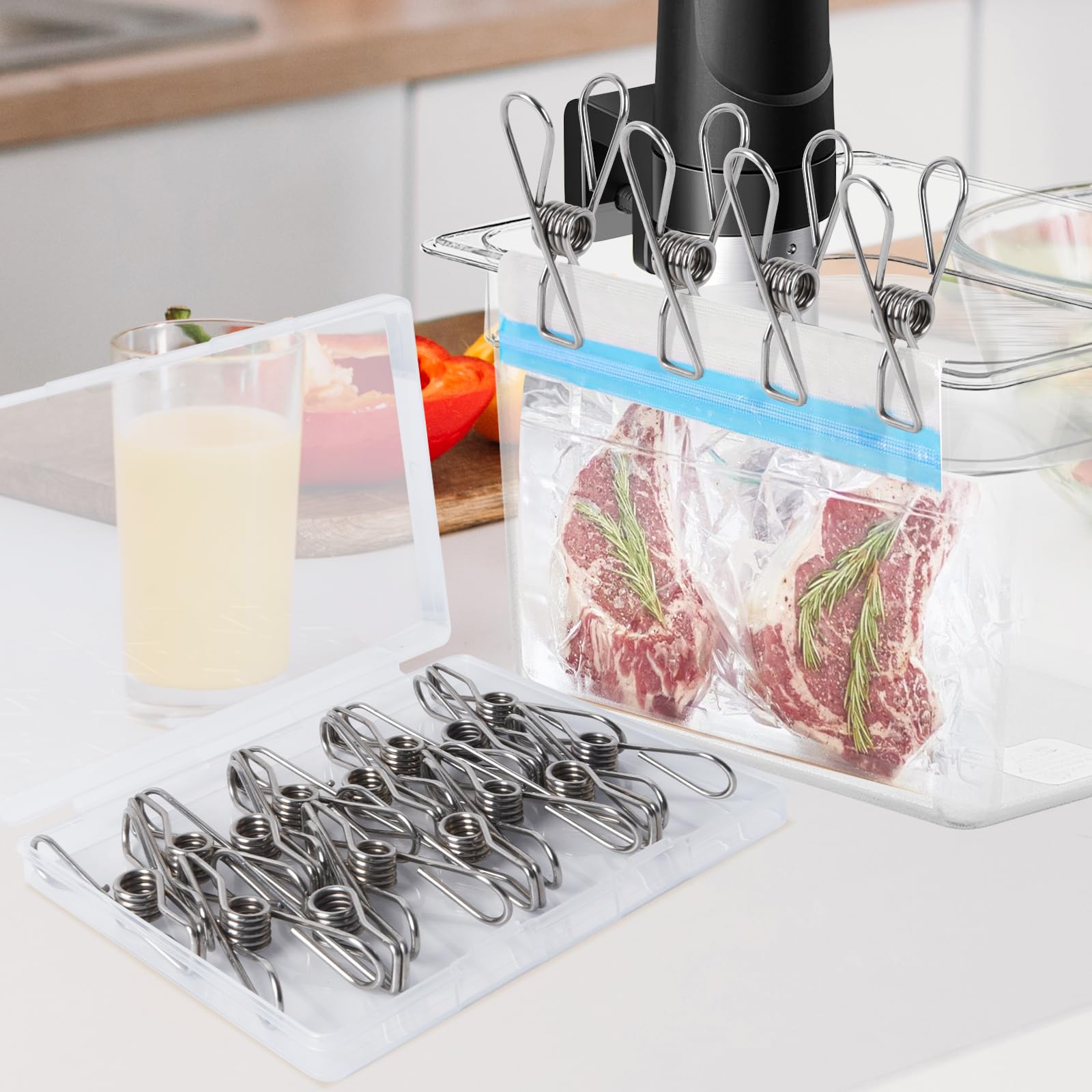 15 Pack Sous Vide Cooking Clips for Immersion Circulator, Sous Vide Weights Clamp Compatible with All Kinds of Sous Vide Cookers & Containers, Keep Bags Submerged, Food Grade Stainless Steel