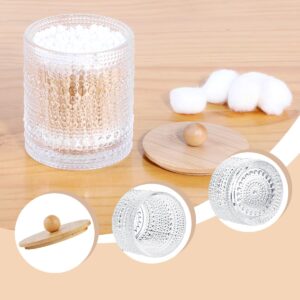 Tonxus Bathroom Qtip Holder Set,Glass Apothecary Jars with Lids,Bamboo Cotton Ball Holder,Clear Cotton Swab Holder,Bathroom Vanity Storage Organizer Jars for Round,Bath Salts,Candy,Jewelry (Nail)