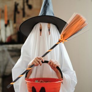 Reicyfang Halloween Witch Broom, Witch Broomstick Costume Accessories, Witch Broomstick Cosplay Broom Props, Halloween Witch Decoration Props, Realistic Wizard Flying Broom Stick Accessory (Orange)