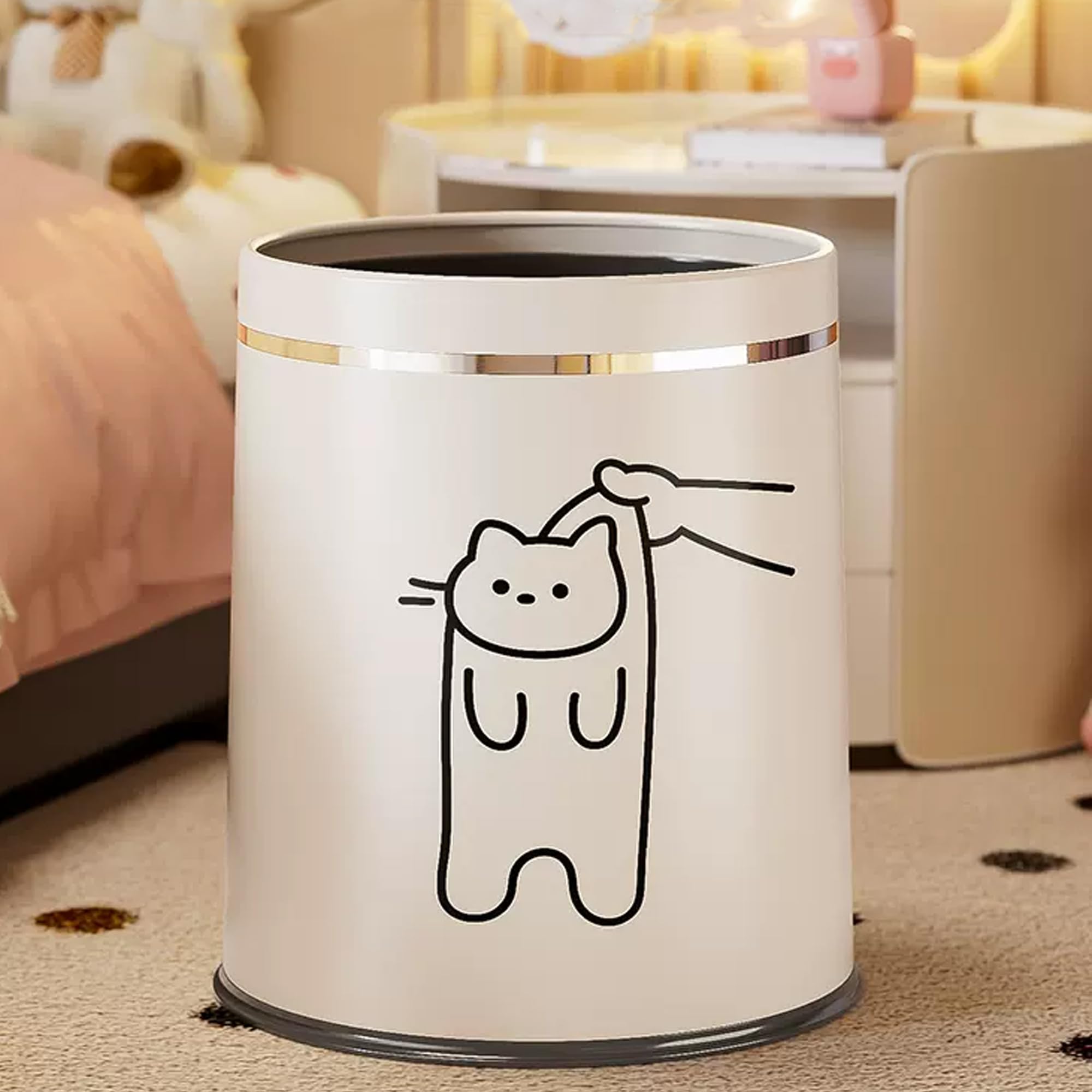 Juju Cat Cute Trash Can Bedroom - Trash Bin Bedroom Trash Can for Bedroom - Medium Trash Can for Dorm Trash Can - Room Trash Can Desk Trash Can - Office Trash Cans for Near Desk (C)