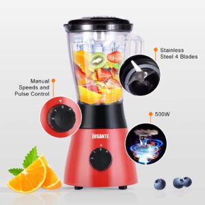 JUSANTE Blender for Smoothies, Small Blender with 500W Motor for Milkshake Desserts Nut Butter, Cocktails Sauces (Red)