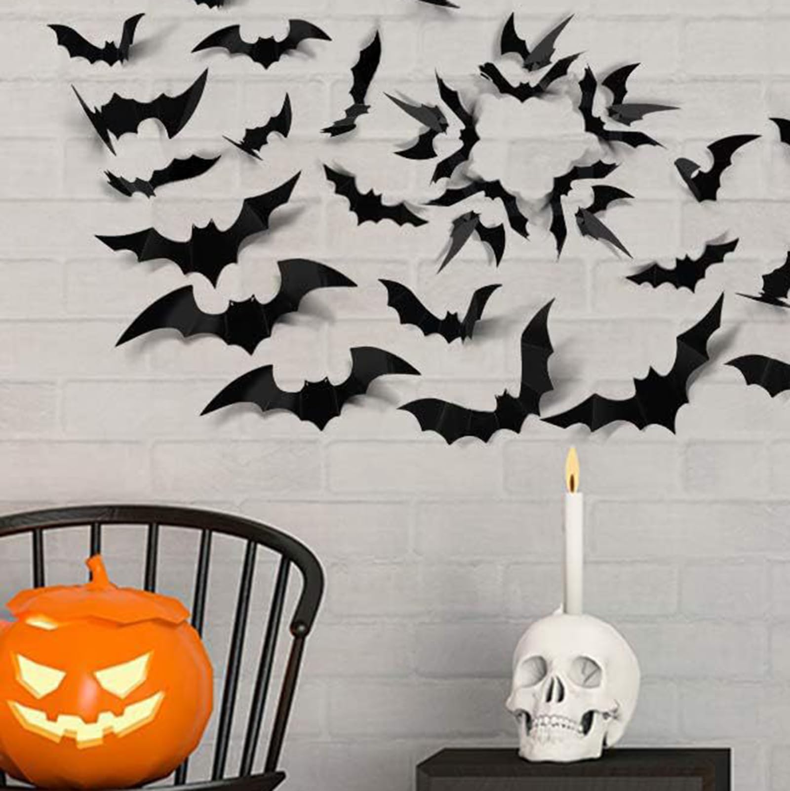 Emopeak Bats Wall Decor 120PCS, Halloween 3D Bat Decoration Stickers Waterproof Black Spooky Bats Suitable for Home Decor Room Décor