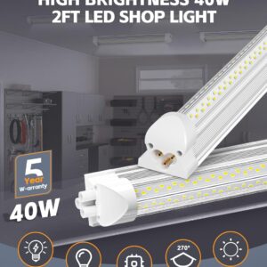 ELEKICO 4 Pack 2ft Led Shop Lights, 6000k 40w 5600lm 24 Inch Led Light Fixture Power Cord Wth on/Off Switch, Linkable 2ft Led Shop Light for Small Garage Ceiling Storage Area Workbench Basement Attic