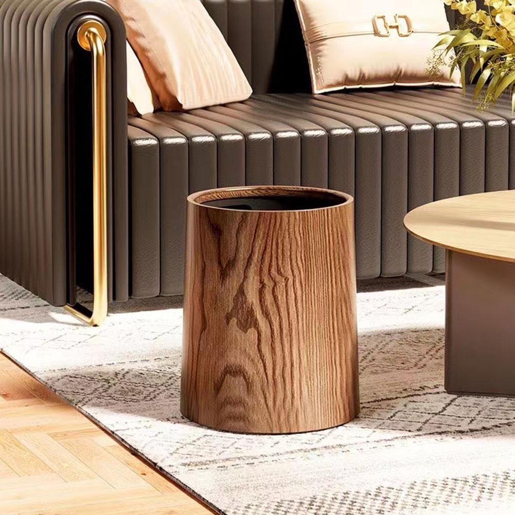 Bathroom Trash Can, Household Trash Can with Swing Lid, Wood Grain Trash Can for Office and Bedroom, with Removable Interior Waste Bucket