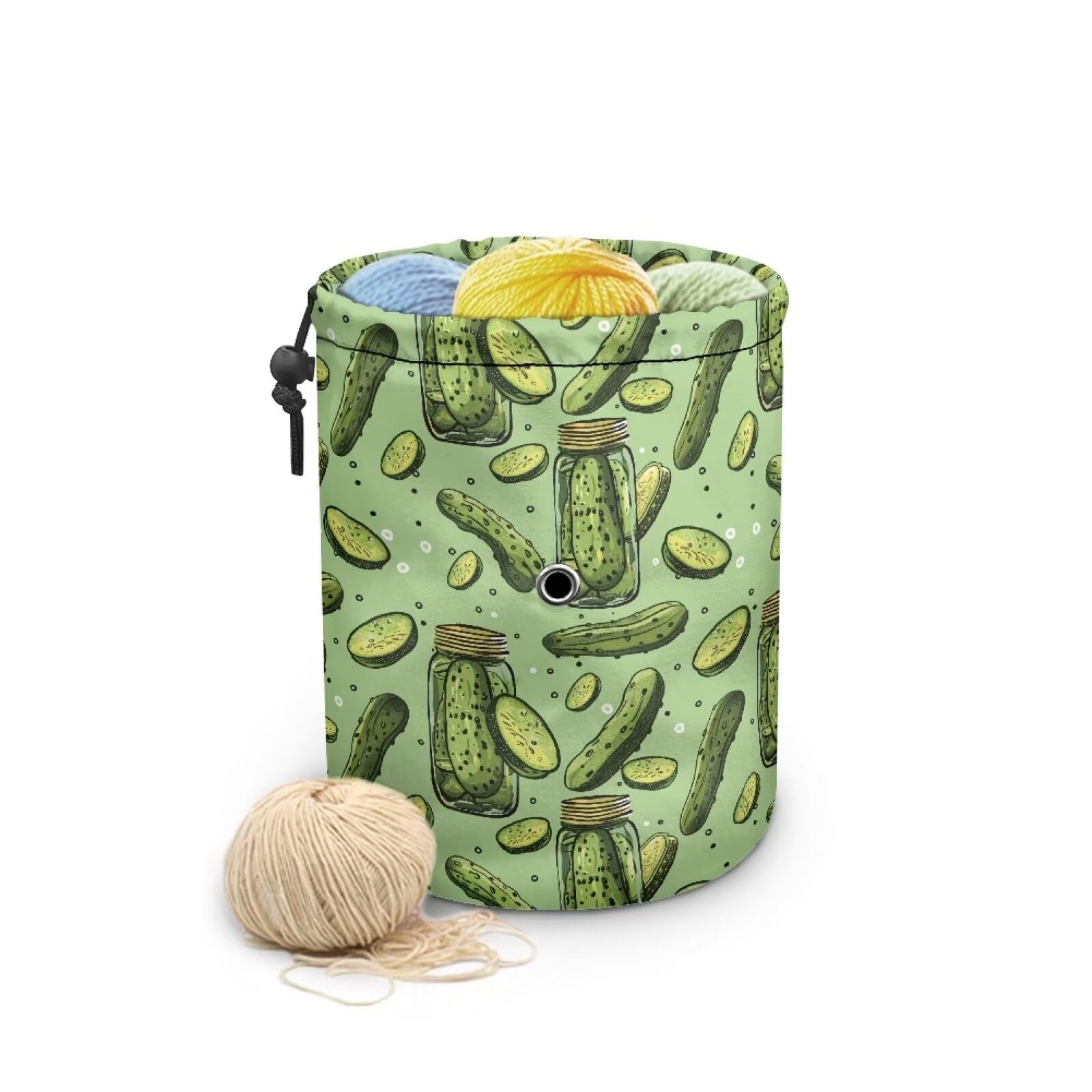 WHOSGNIHT Cucumber Print Yarn Bag Small Crochet Bag Organizer Drawstring Yarn Storage Bags for Crocheting,Knitting Bag for Crochet Beginner Yarn Holder