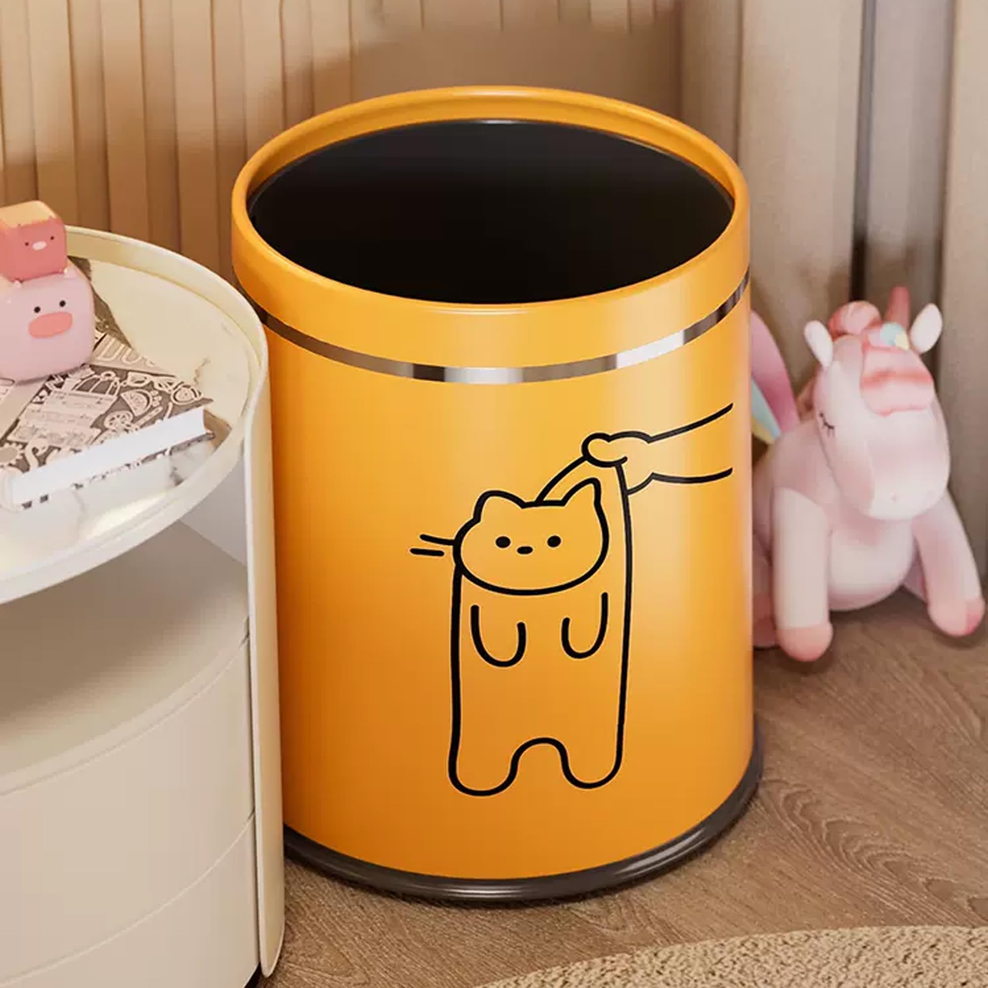 Juju Cat Cute Trash Can Bedroom - Trash Bin Bedroom Trash Can for Bedroom - Medium Trash Can for Dorm Trash Can - Room Trash Can Desk Trash Can - Office Trash Cans for Near Desk (C)