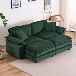 jurmalyn 84.6'' corduroy sectional sofa with chaise lounge, luxury sofa bed lazy sofa loveseat sofa with ottoman sleeper sectional sofa daybed for living room apartment, green