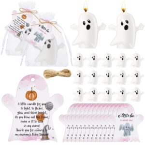 mtlee 25 sets halloween baby shower favors cute ghost candles unscented ghost candles mini thank you cards organza bags with twine for halloween baby shower gender reveal party favors (pink)