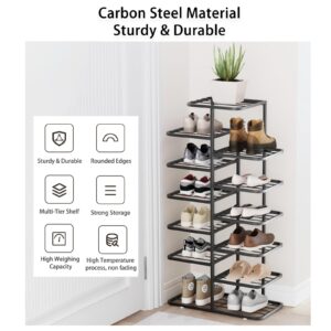 YYW Vertical Shoe Rack- Metal Narrow Shoes Shelf- 2 Rows Small Corner Shoe Storage Organizer for Entryway, Closet, Bedroom, Hallway (6 tiers - matte black)