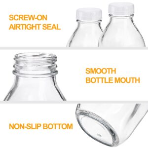 Bekith 6 Pack Liter Glass Milk Bottles with Airtight Screw Lid, 32 Oz Glass Juice Bottles, Reusable Glass Beverage Drinking Jar Juice Container for Milk, Honey, Jam (Extra 6 Lid with Silicone Gasket)