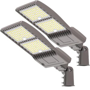 2pack 400w led parking lot light 56,000 lm, dlc ul listed industrial parking lot flood lights, street area light ip65 5000k waterproof 100-277vac, stadium lights outdoor led pole light w/slip fitter