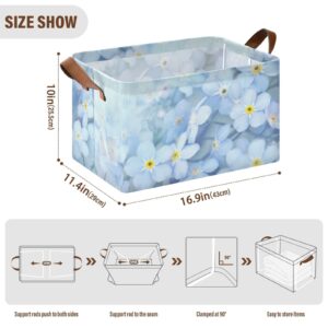 susiyo Blue Forget Me Nots Flowers Storage Bins Fabric Closet Storage Baskets with Wire Support Frame and Handles- 1 Piece