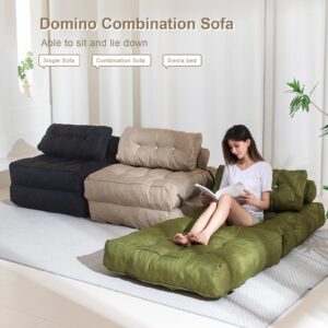 YOSHOOT Folding Couch Sofa Bed, Convertible Sleeper Chairs with Back Support, Foldable Couch Futon Mattress with Pillow, Portable Fold Out Chair Bed Floor Mattress Floor Couch for Living Room