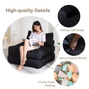 YOSHOOT Folding Couch Sofa Bed, Convertible Sleeper Chairs with Back Support, Foldable Couch Futon Mattress with Pillow, Portable Fold Out Chair Bed Floor Mattress Floor Couch for Living Room