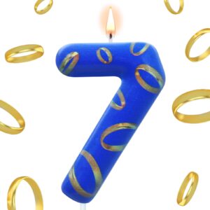 Conelist Number 7 Blue and Golden Rings Birthday Number Candle Blue Birthday Cake Topper Blue Themed Birthday Candle for Boys Girls Blue Theme Party Decor Supplies