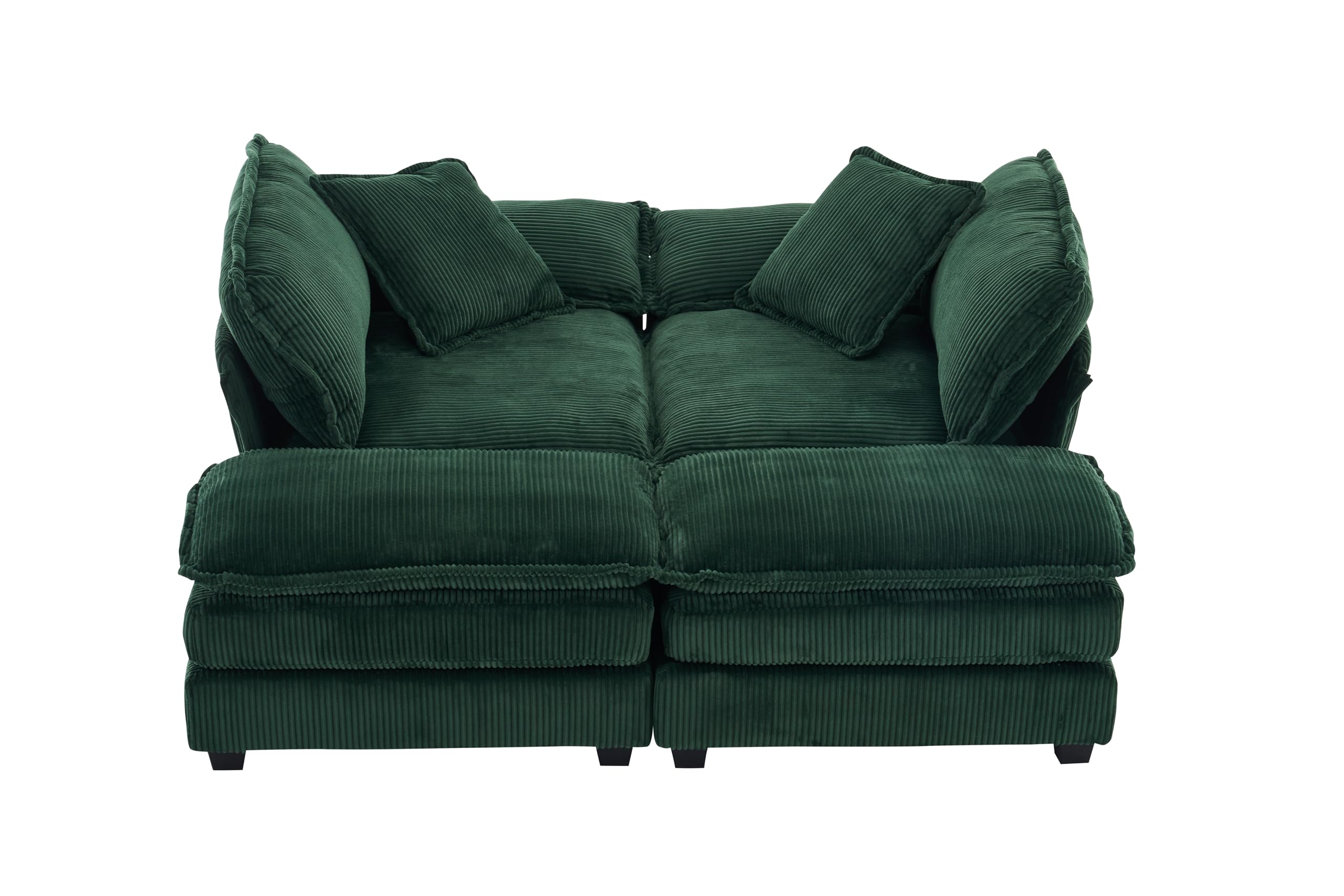 JURMALYN 84.6'' Corduroy Sectional Sofa with Chaise Lounge, Luxury Sofa Bed Lazy Sofa Loveseat Sofa with Ottoman Sleeper Sectional Sofa Daybed for Living Room Apartment, Green