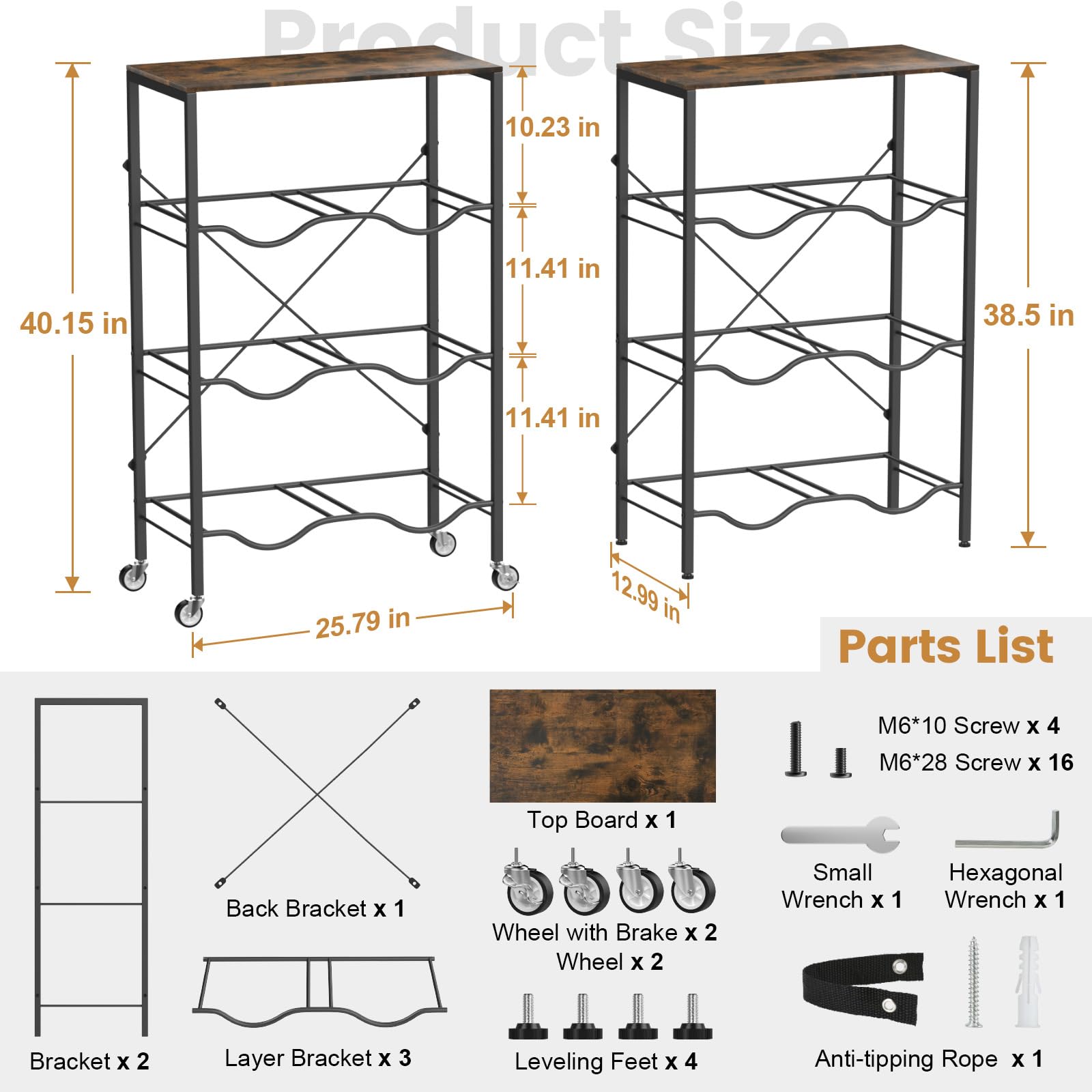 Housolution 3 Tier 5 Gallon Water Jug Holder 6-Tray Water Jug Rack with Top Shelf and 4 Wheels Heavy Duty Movable Water Jug Stand,5 Gallon Water Bottle Holder for Kitchen Office Living Room，Brown