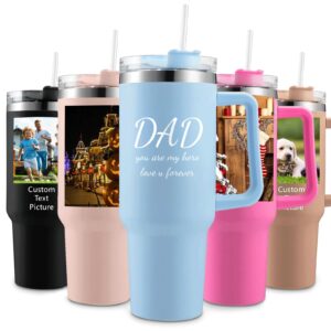 rytothu personalized tumbler with handle and straw - 40 oz custom insulated stainless steel tumblers with name, customized travel coffee cup, personalized photo gift for women men