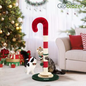 Globlazer Xmas32 Christmas Cat Scratching Posts for Indoor Cats Adults, 32 inch Xmas Cat Scratching Post Cat Scratcher Sisal Large Cat Scratching Post with Modern Wooden Ball Tracking Interactive Toys