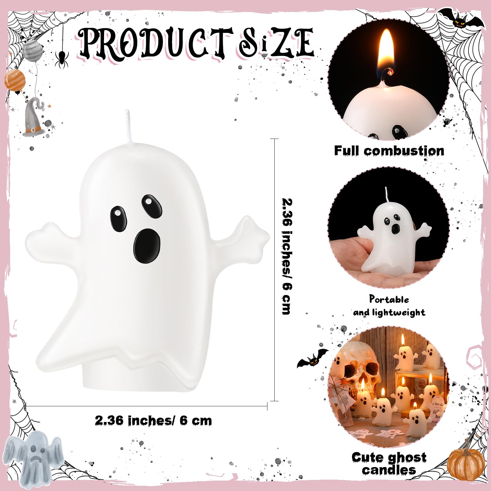 MTLEE 25 Sets Halloween Baby Shower Favors Cute Ghost Candles Unscented Ghost Candles Mini Thank You Cards Organza Bags with Twine for Halloween Baby Shower Gender Reveal Party Favors (Pink)