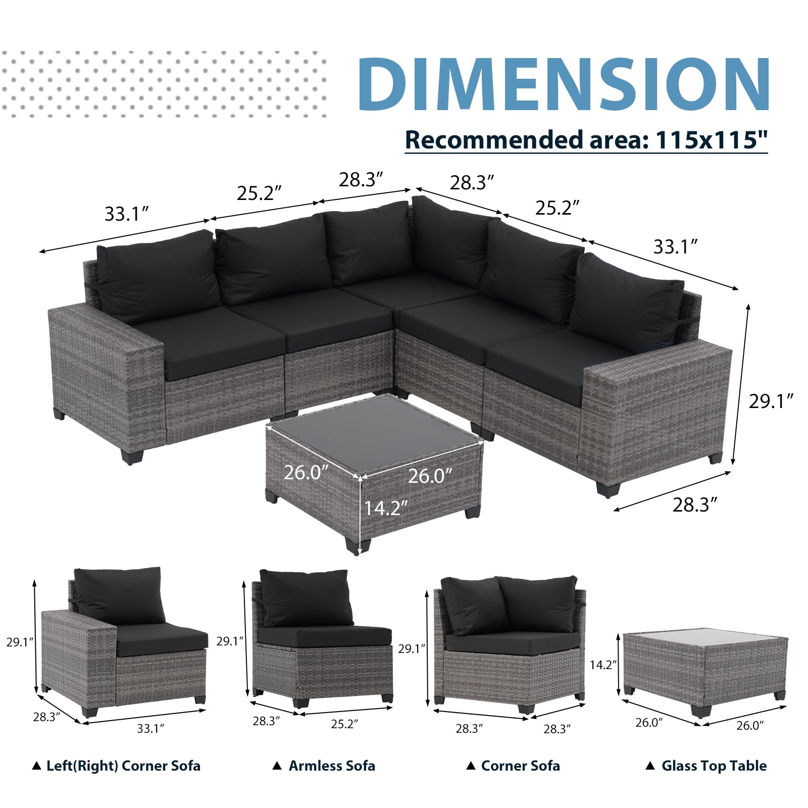 JOIVI 6 Piece Outdoor Patio Furniture Set - Wicker Sofa with Coffee Table, Powder-Coated Frame & Handwoven PE Rattan for All-Weather Durability, Ideal for Parties