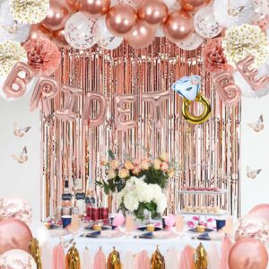 Hyfant Bachelorette Party Decorations Rose Gold Bridal Shower Decorations Bride To Be Decor Supplies Balloon and Banner Set Butterfly Stickers Tassel Tissue Pom Pom Kit for Bachelorette Party Wedding