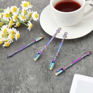 Molain 4 Pcs Mini Spoons, Metal Small Shovel Spice Spoon Mini Spoons for Powder Medicine Spoons Scoop Spoons Home Supplies Pendants Necklace (Colorful)